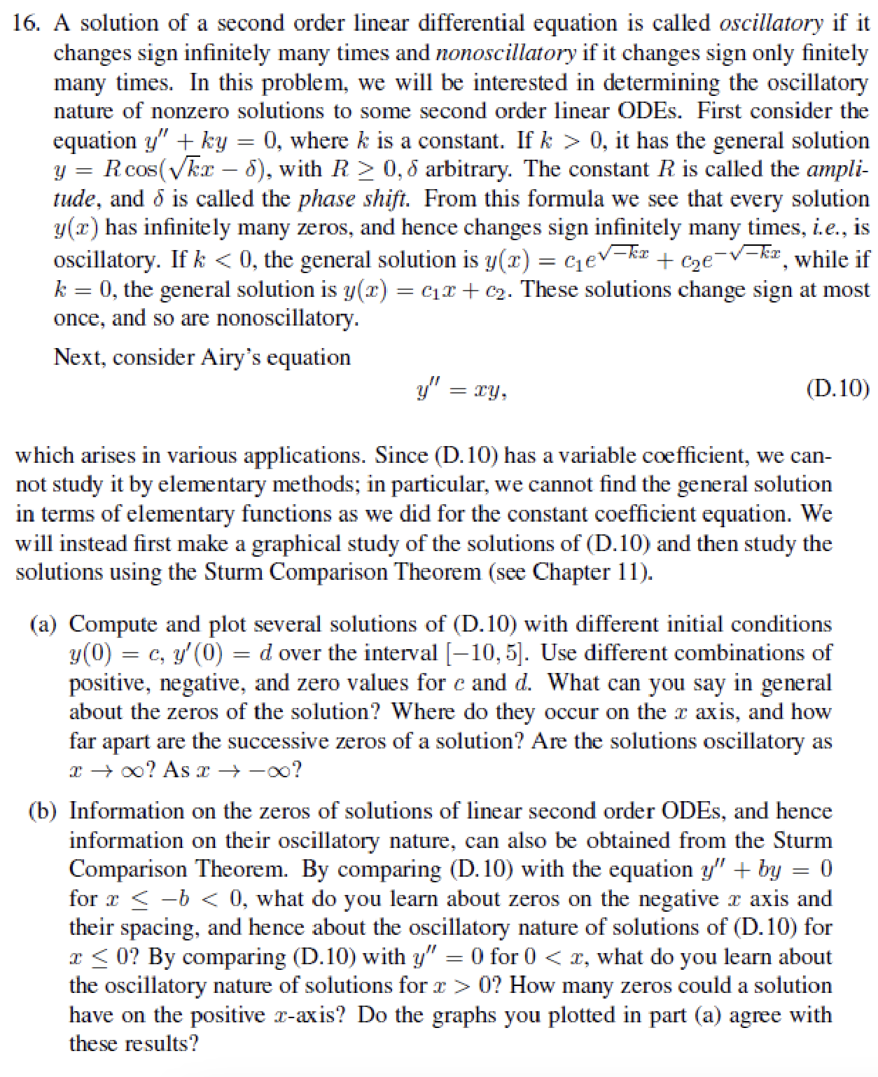 Solved 16 A Solution Of A Second Order Linear Differential