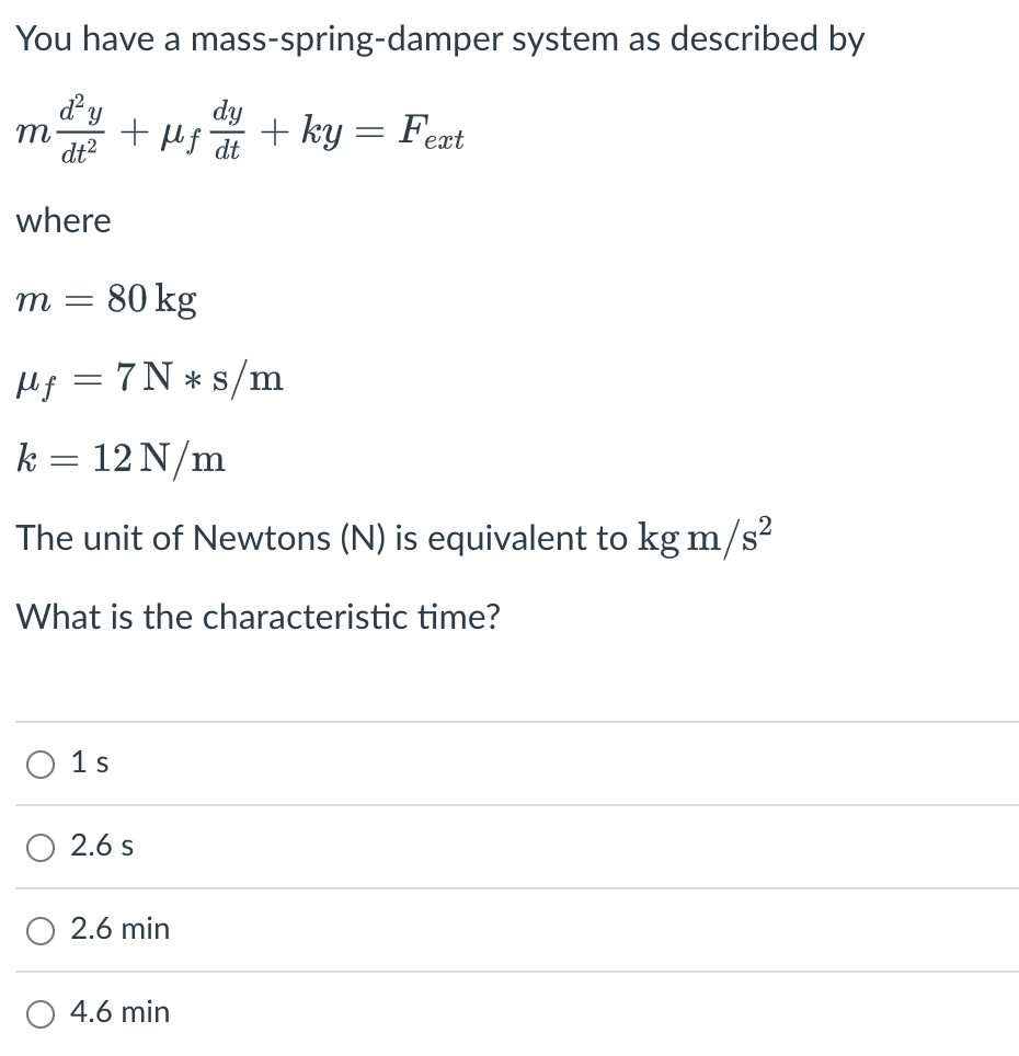 Solved You have a mass-spring-damper system as described by | Chegg.com