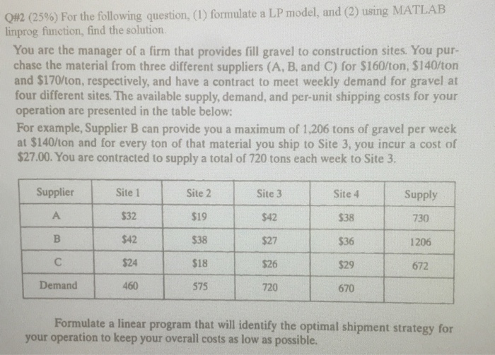 Solved For The Following Question Formulate A Lp Model