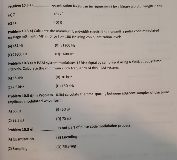 Solved Problem 10.3 a). quantization levels can be | Chegg.com