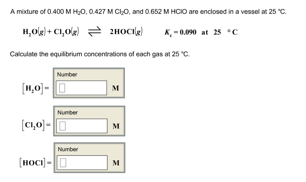 Solved A mixture of 0.400 M H2O, 0.427 M Cl2O, and 0.652 M | Chegg.com