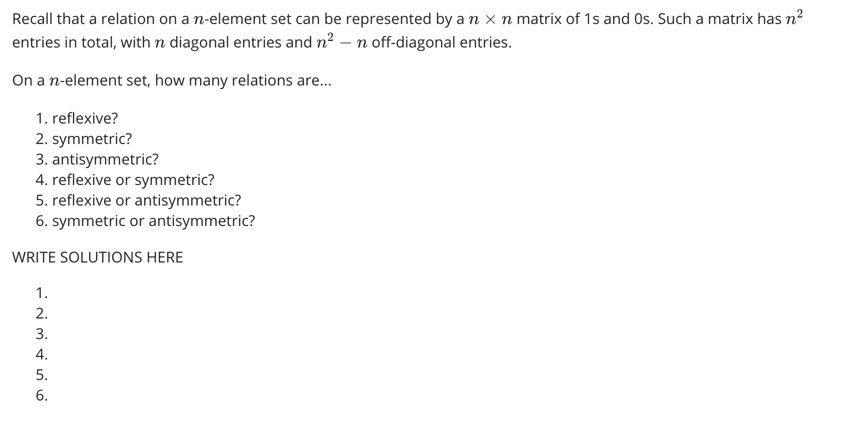 Solved Recall that a relation on a n-element set can be | Chegg.com