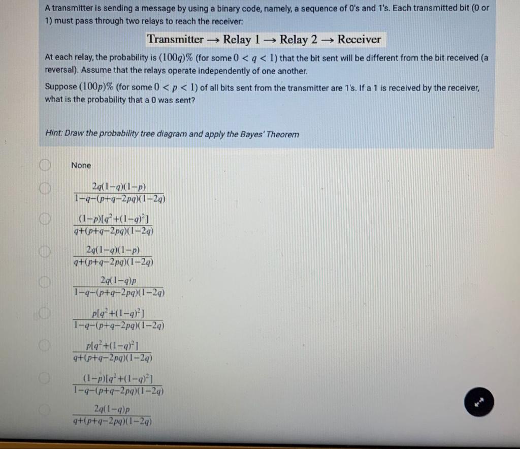 Solved A Transmitter Is Sending A Message By Using A Binary 4897