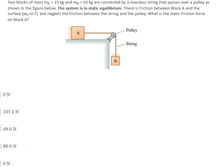 Solved Two blocks of mass ma = 15 kg and mB = 10 kg are | Chegg.com