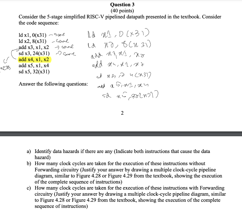 Solved Question 3 (40 points) Consider the 5-stage | Chegg.com