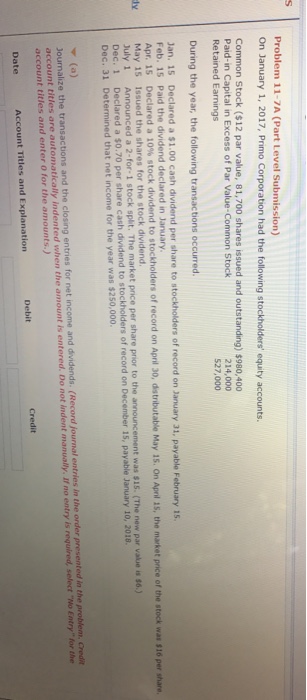 Solved Problem 11-7A (Part Level Submission) On January 1, | Chegg.com