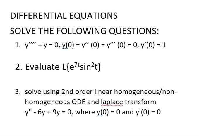 Solved DIFFERENTIAL EQUATIONS SOLVE THE FOLLOWING QUESTIONS: | Chegg.com