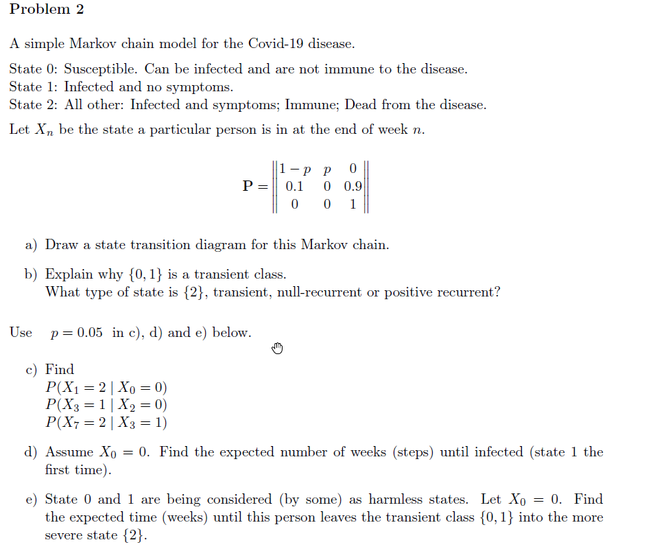 Solved Problem 2 A simple Markov chain model for the | Chegg.com