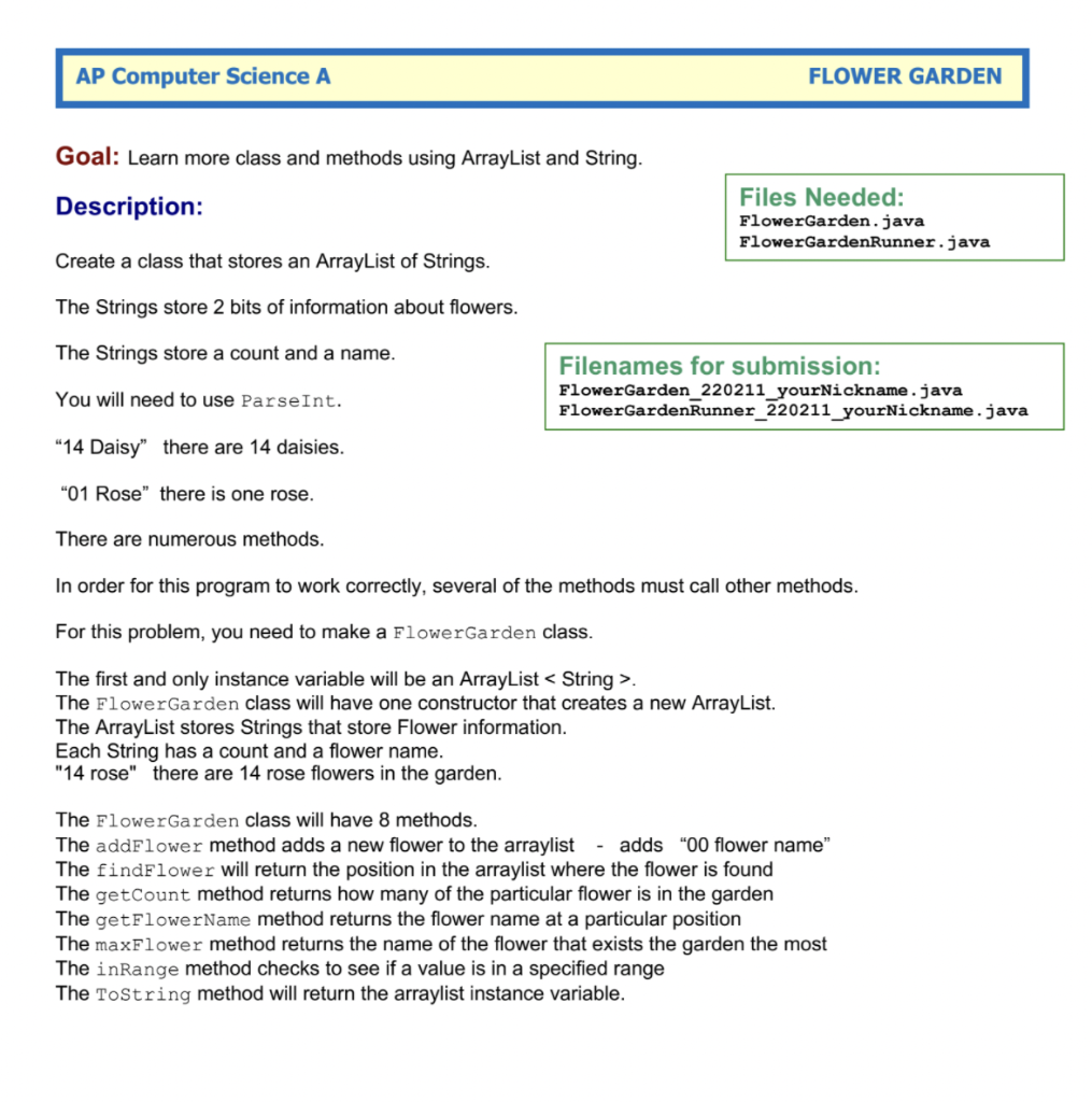 Solved AP Computer Science A FLOWER GARDEN Goal: Learn more | Chegg.com
