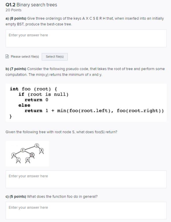 Solved Q1.2 Binary search trees 20 Points a) (8 points) Give | Chegg.com