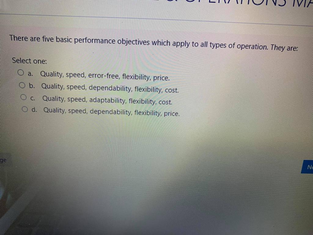 Solved There are five basic performance objectives which | Chegg.com