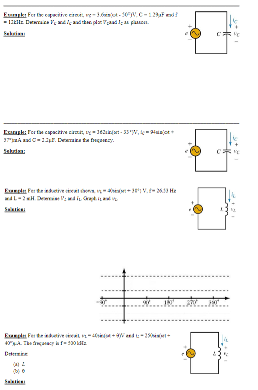 Solved Example: For the capacitive circuit, vc = 3.6sin(cat | Chegg.com