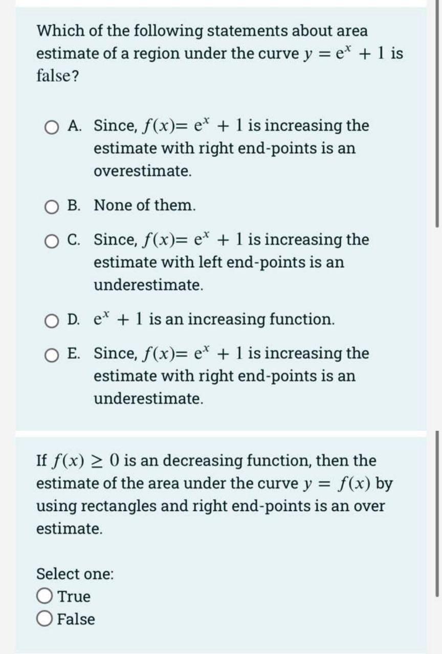 Solved Which of the following statements about area estimate | Chegg.com