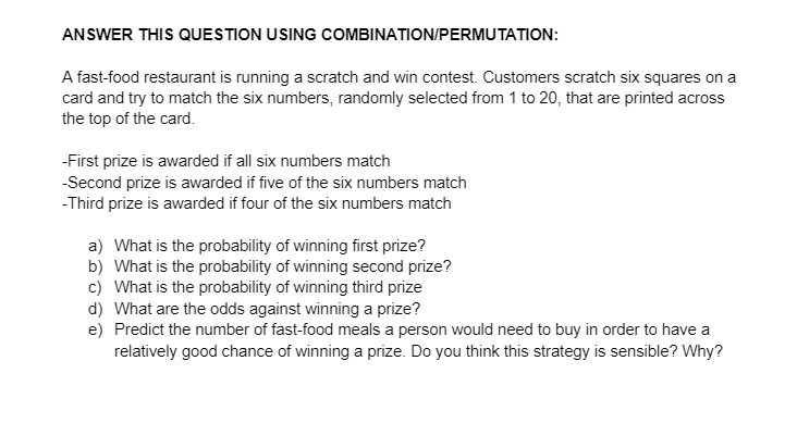 Solved Answer This Question Using Combination Permutation A