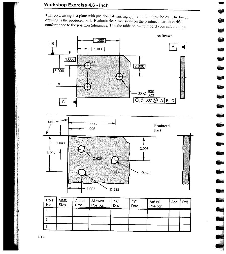 Solved The top drawing is a plate with position tolerancing | Chegg.com