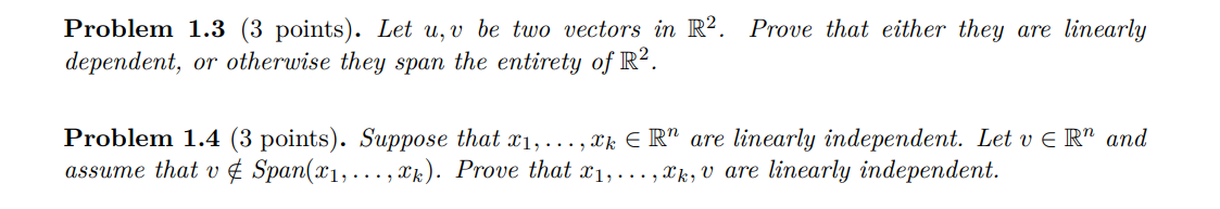 Solved Problem 1.3 (3 points). Let u,v be two vectors in R2. | Chegg.com