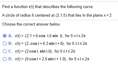 Solved Find a function r(t) that describes the following | Chegg.com