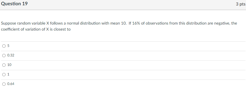 Solved Question 19 3 pts Suppose random variable X follows a | Chegg.com