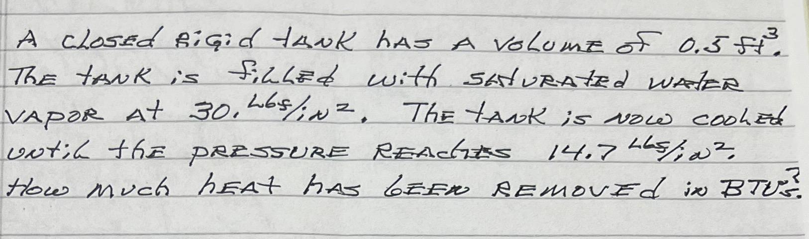 Solved A closed Rigid tuwK has a volome of 0.5ft3. The towK | Chegg.com