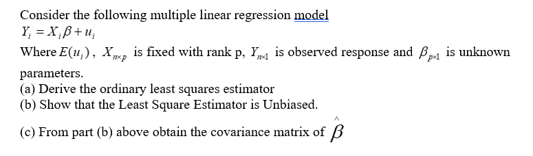 Consider the following multiple linear regression | Chegg.com
