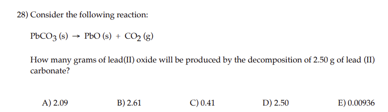 Solved 28) Consider the following reaction: PbCO3( | Chegg.com