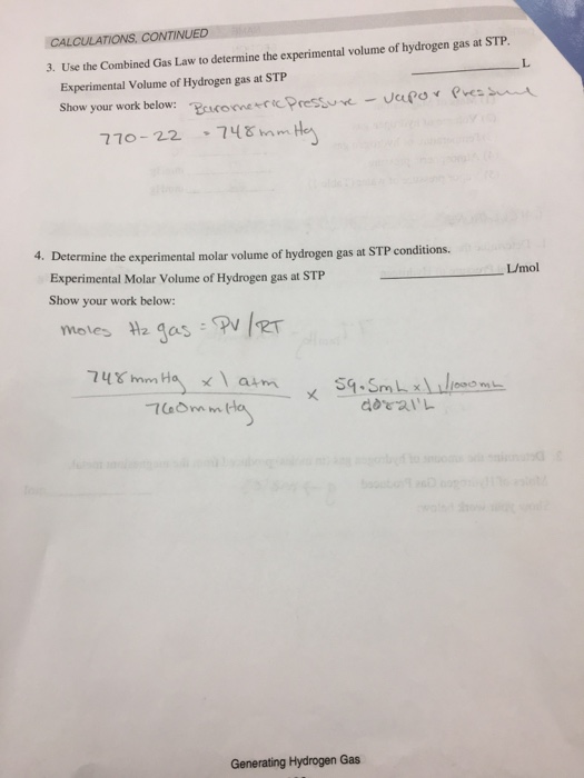 Solved CALCULATIONS, CONTINUED 3. Use the Combined Gas Law | Chegg.com