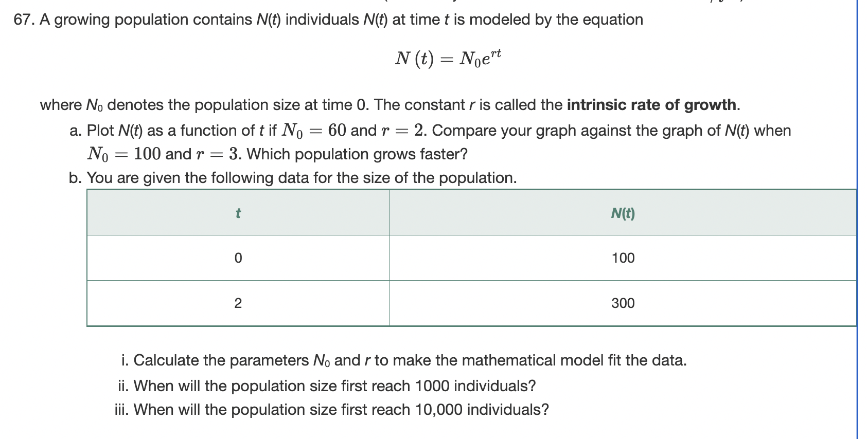 Solved 67. A growing population contains N(t) individuals | Chegg.com