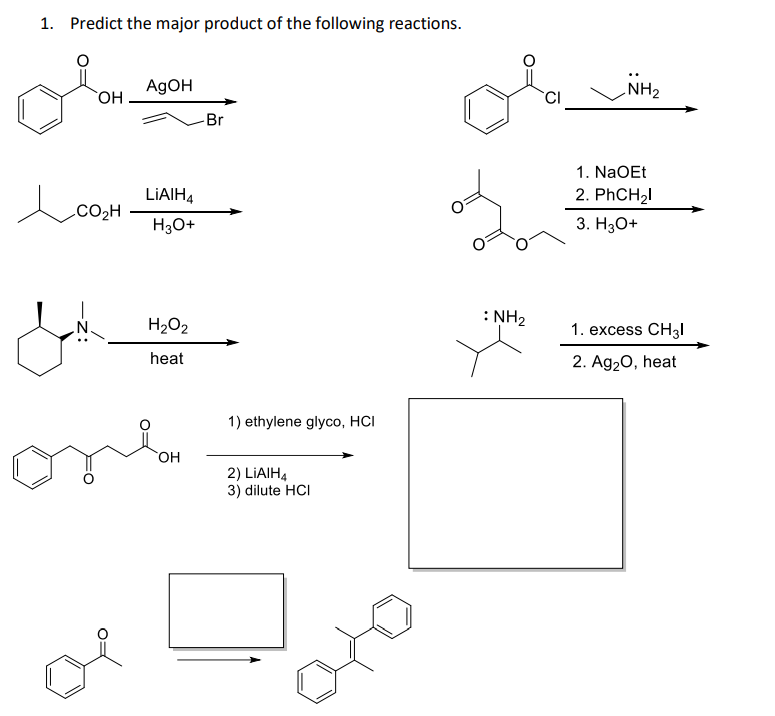 Solved 1. Predict the major product of the following | Chegg.com