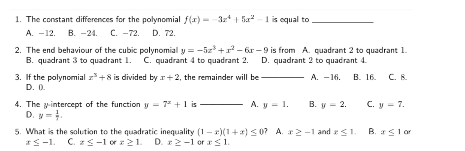 Solved 1. The constant differences for the polynomial | Chegg.com