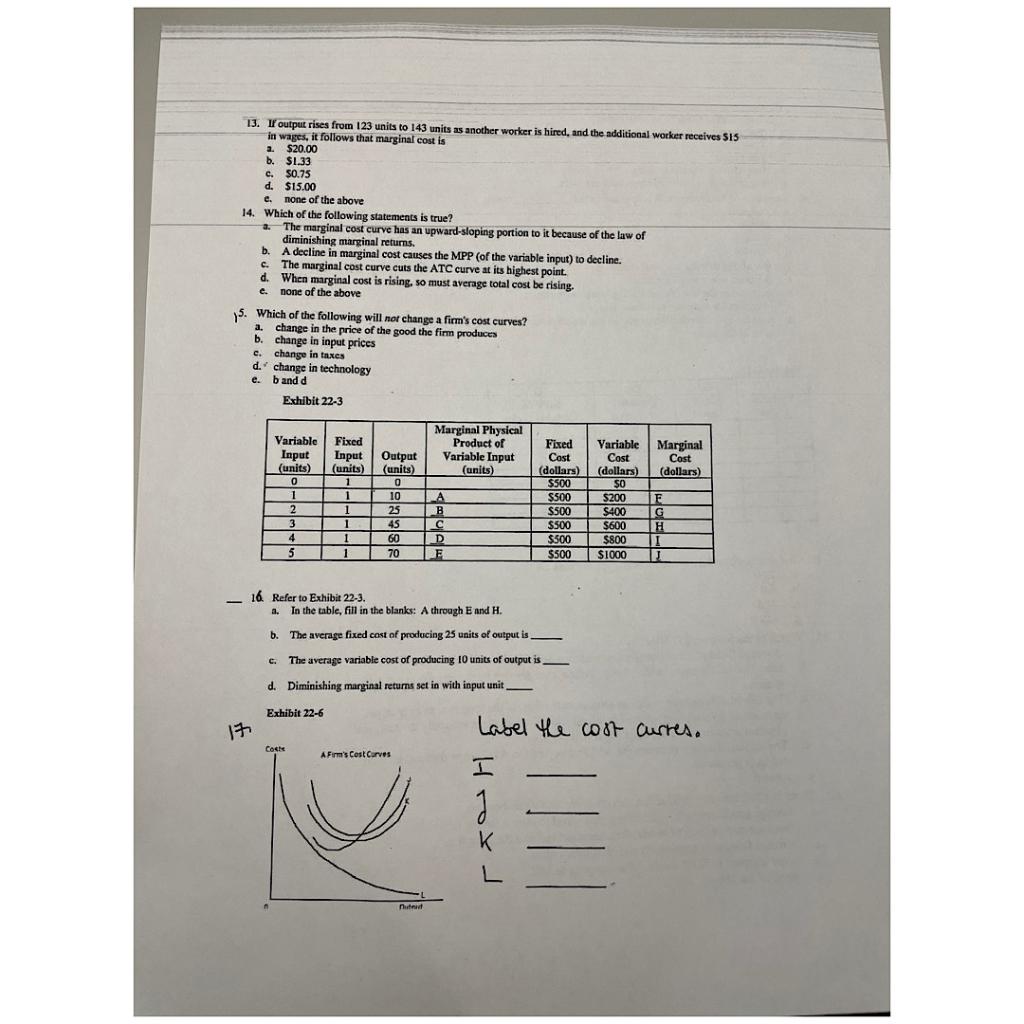 Solved e. 13. If output rises from 123 units to 143 units as | Chegg.com