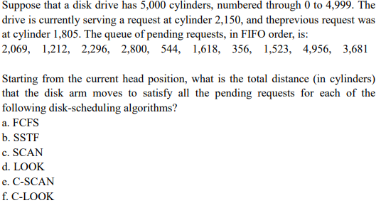 Solved Suppose that a disk drive has 5,000 cylinders, | Chegg.com