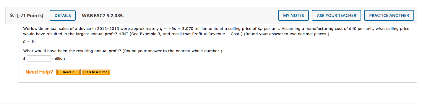 Solved 2. [0/1 Points] DETAILS PREVIOUS ANSWERS WANEAC7 | Chegg.com