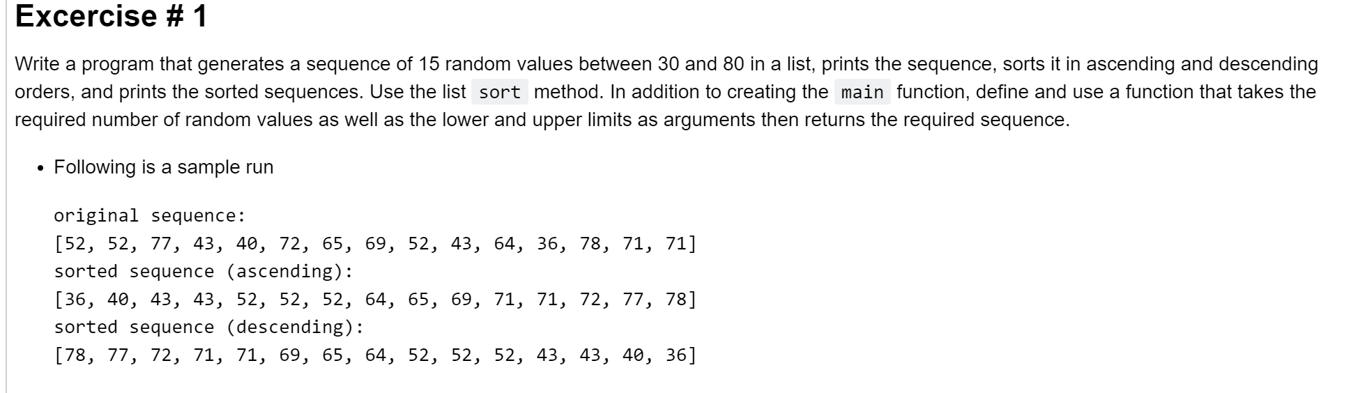 Solved Excercise # 1 Write a program that generates a | Chegg.com