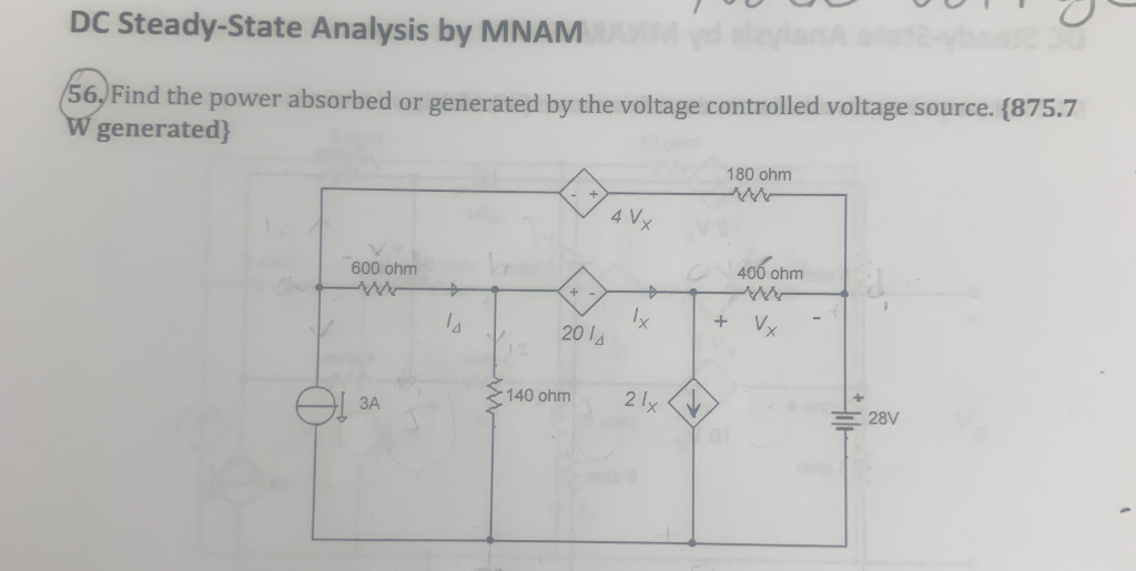 Solved DC Steady-State Analysis by MNAM (56, Find the power | Chegg.com