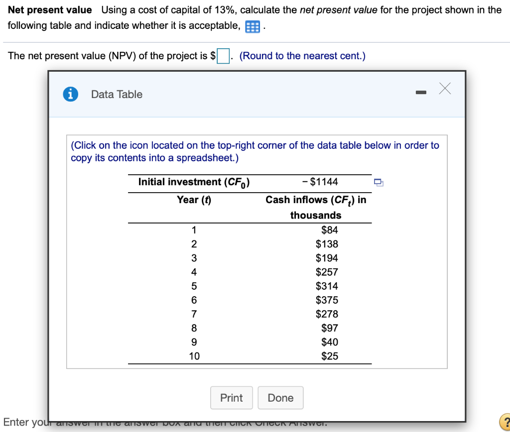 Solved Net present value Using a cost of capital of | Chegg.com