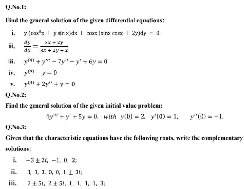 Solved Q.No.1: = - Find the general solution of the given | Chegg.com