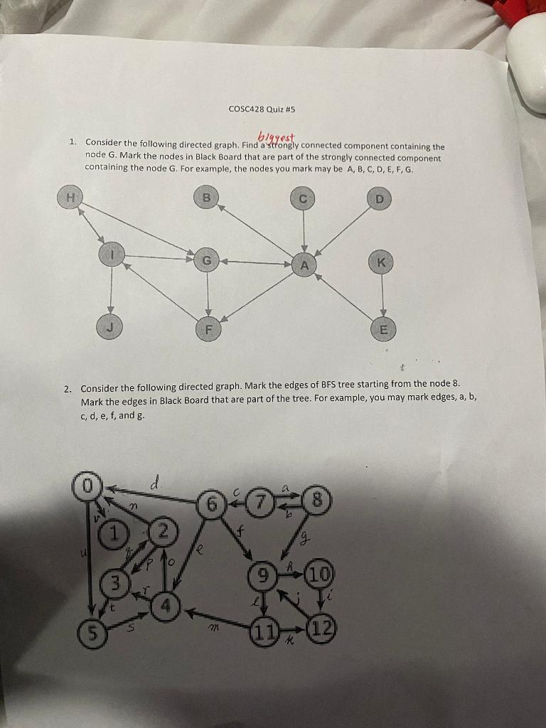 Solved 1. Consider the following directed graph. Find a | Chegg.com