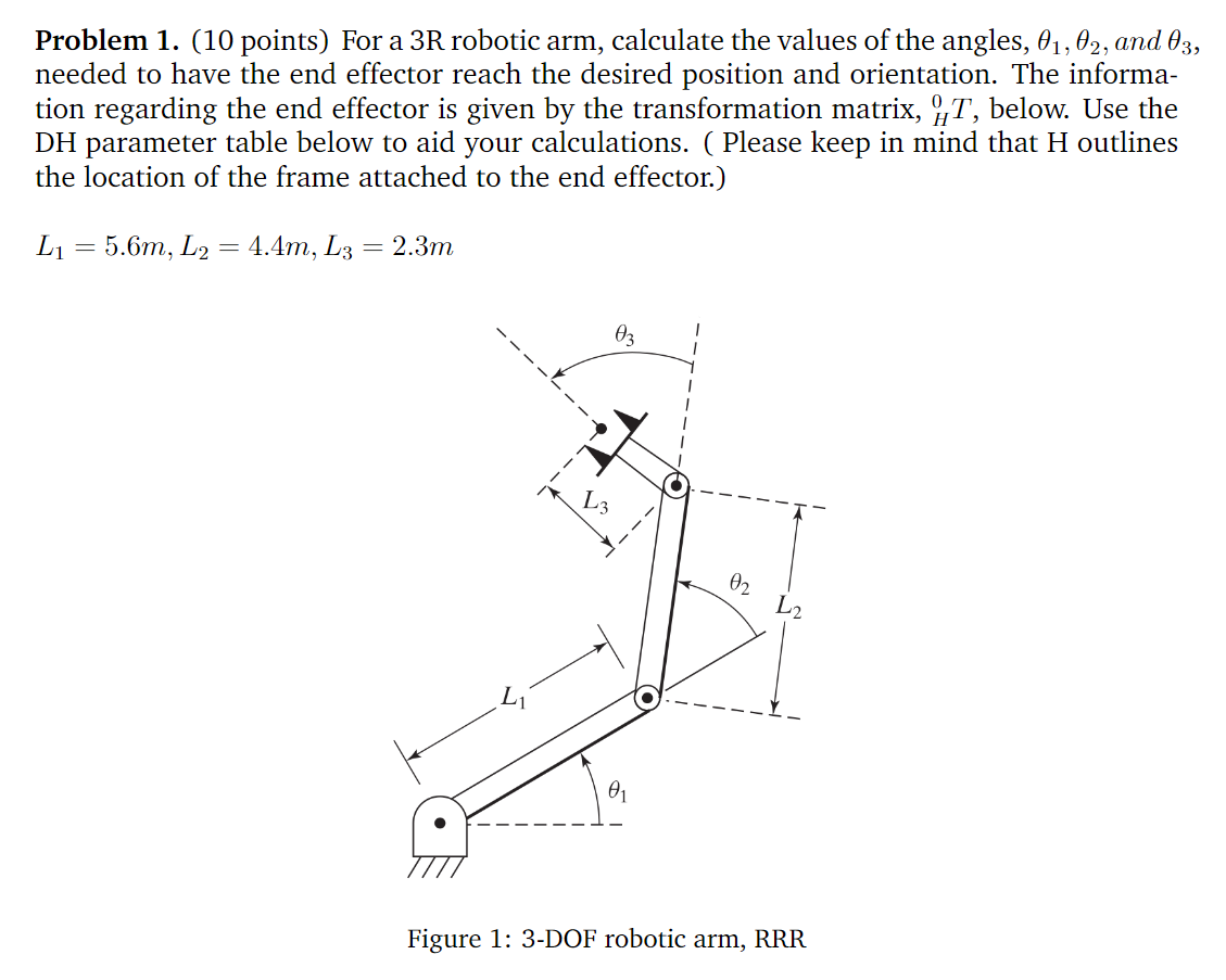 Solved Problem 1. (10 points) For a 3R robotic arm, | Chegg.com
