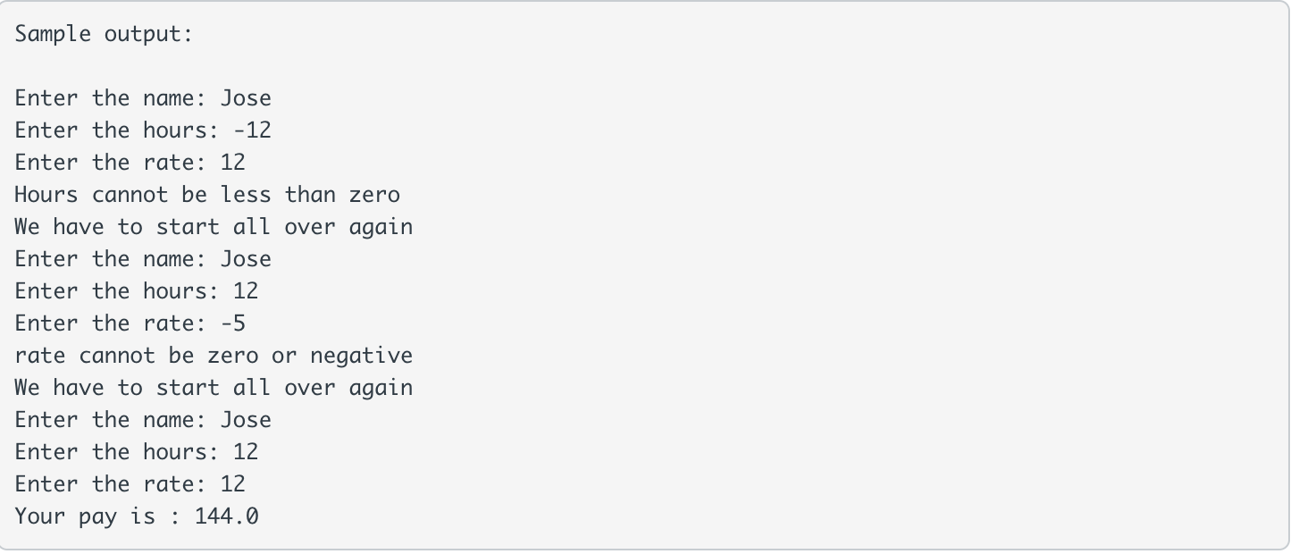 Solved Create a class called Payroll. Exception handling | Chegg.com