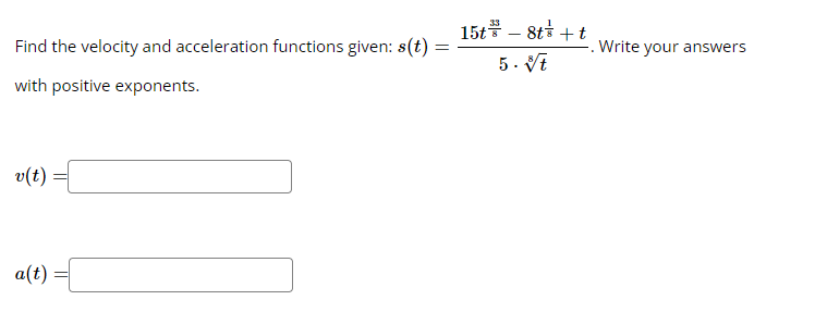 Solved Find the velocity and acceleration functions given: | Chegg.com