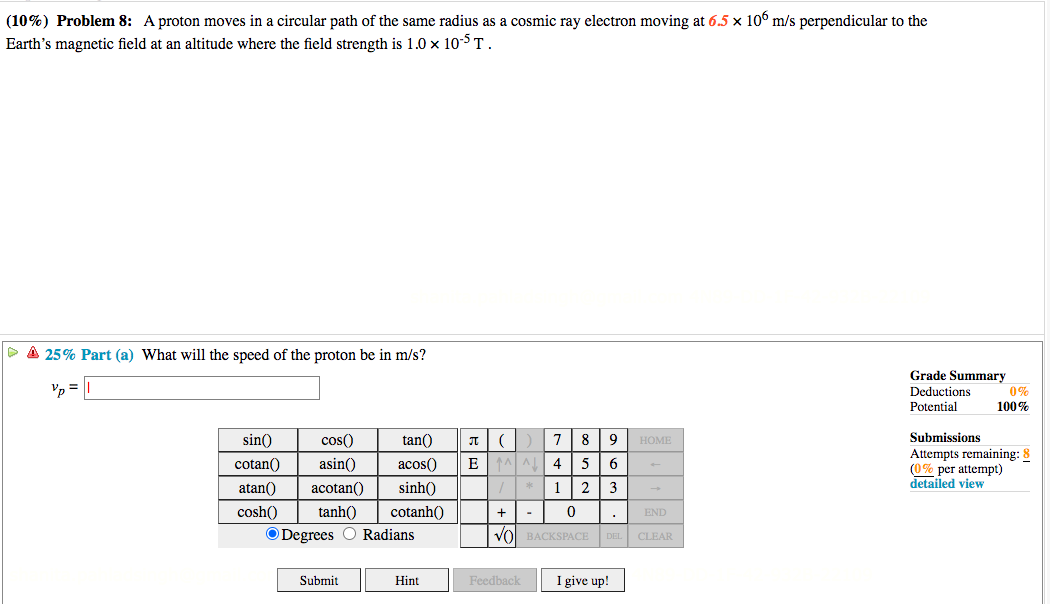 Solved (10%) Problem 8: A proton moves in a circular path of | Chegg.com