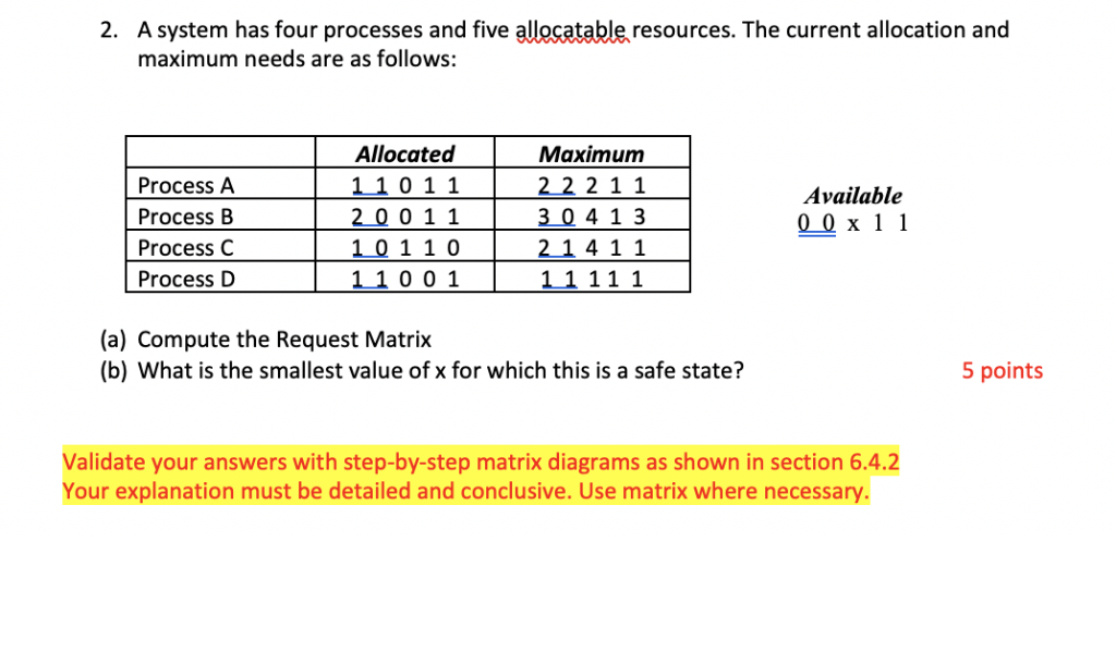 Solved A system has four processes and five allocatable | Chegg.com