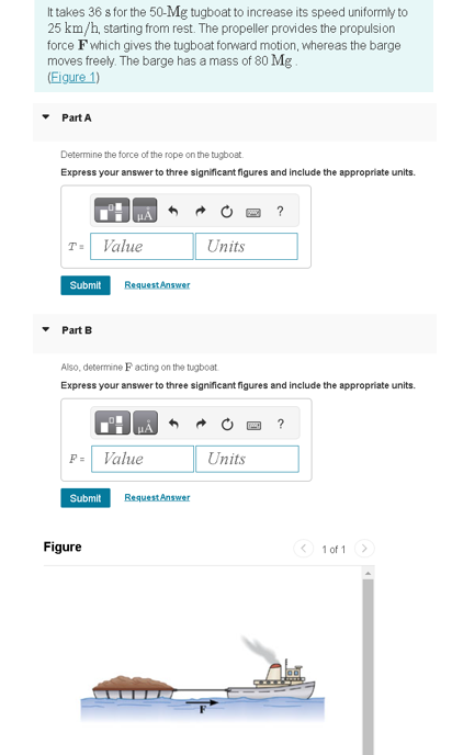 Solved It takes 36s ﻿for the 50-Mg ﻿tugboat to increase its | Chegg.com