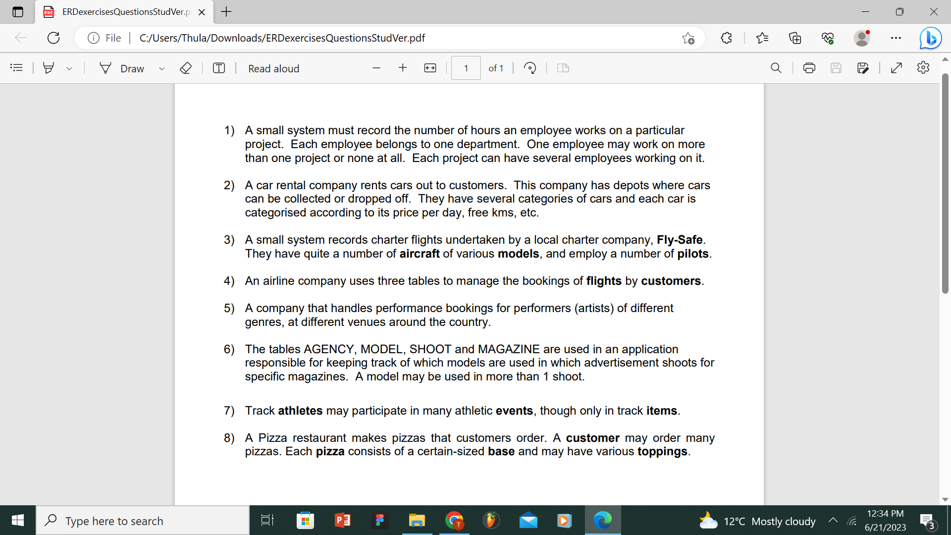 Draw Erd Diagrams For The Following Statements And 