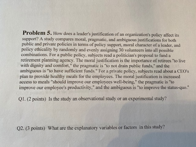 Problem 5. How does a leader's justification of an | Chegg.com
