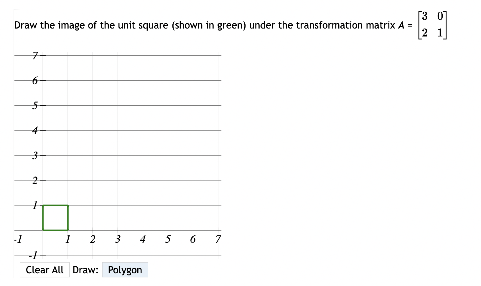 Solved Draw the image of the unit square (shown in green) | Chegg.com