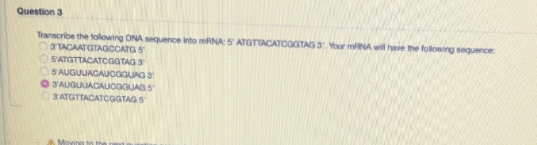 Solved Question 3 Transcribe the following DNA sequence into | Chegg.com