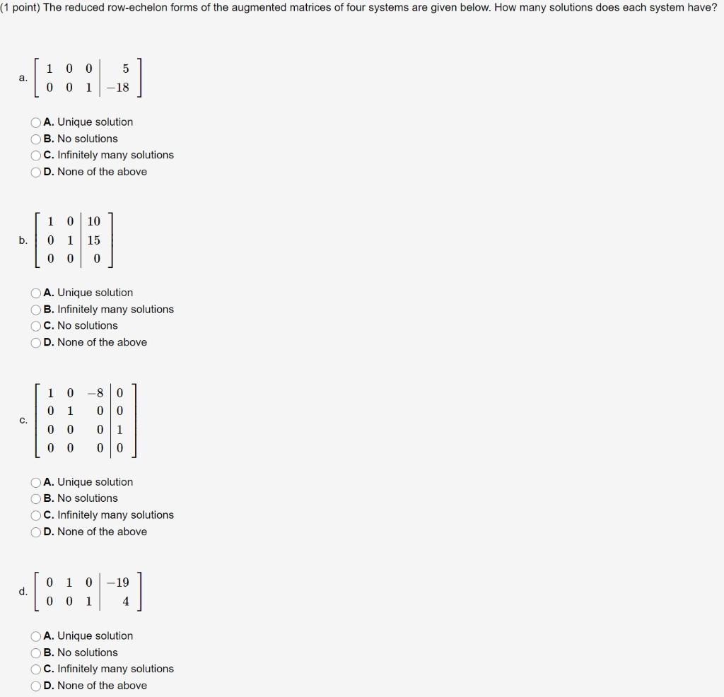 Solved (1 point) The reduced row-echelon forms of the | Chegg.com