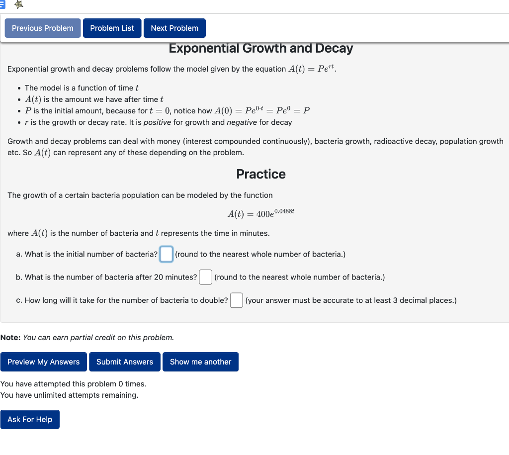 Solved Exponential growth and decay problems follow the | Chegg.com